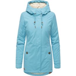 Winterjacke Ragwear "Monadena Parka YOUMODO", Damen, Gr. M (38), himmelblau, Obermaterial: 68% Baumwolle, 32% Nylon; Innenfutter: 100% Polyester; Wattierung: 100% Polyester, figurbetont Po-bedeckend, hoch geschlossener Ausschnitt, verstellbar Rippstrickb&uuml;ndchen mit Druckknopf, Jacken Winterjacke, Warmer Kurzmantel mit Kapuze