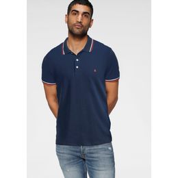 Jack & Jones Poloshirt JACK & JONES "JJEPAULOS Poloshirt mit klassischem Kragen und figurbetonter Form", Herren, Gr. S, blau (dunkelblau), Piqu&eacute;, Obermaterial: 100% Baumwolle, unifarben mit Farbeinsatz, schmal, Shirts, Logostickerei, modisch, schmal, Baumwolle, Polokragen