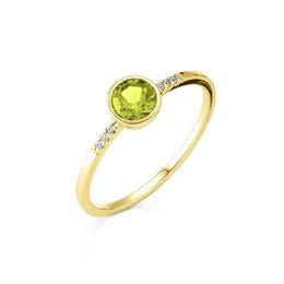 Fingerring OROLINO "Gold 585 mit 6x Brillant zus. 0,025ct. und Peridot" Gr. 54, gelb, Fingerringe, Damen, 054 (17,2), 0,03 SI = kleine Einschl&uuml;sse, Gold, Fingerring