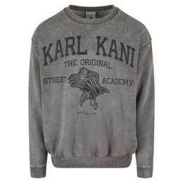 Rundhalspullover Karl Kani "Karl Kani Karl Kani Kani Street Academy OS Crew", Herren, Gr. L, anthrazit, 65% Baumwolle, 35% Polyester, mehrfarbig, oversize, Rundhals, Pullover Rundhalspullover