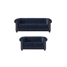 S-STYLE Chesterfield Polstergarnitur 3+2 Cleo Blink blau Ma&szlig;e (cm): B: 203 H: 72 Sofas > Sofas nach Material > Stoffsofas &raquo; Sofa DE