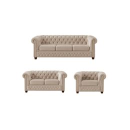 S-STYLE Chesterfield Polstergarnitur 3+2+1 Cleo Blink beige Ma&szlig;e (cm): B: 203 H: 72 Sofas > Sofas nach Material > Stoffsofas &raquo; Sofa DE