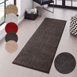 Teppich Hanse Home "Pure 100 Kurzflor" Gr. 13, grau (anthrazit), B:80cm H:13mm L:400cm, Kunstfaser, Teppiche, Teppich, Kurzflor, uni, umkettelt, L&auml;ufer, Wohnzimmer, Kinderzimmer, Flur