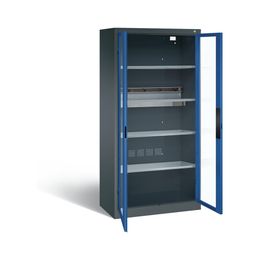 C+P Akku-Ladeschrank f&uuml;r 5 E-Werkzeuge, Sichtfenster, H1950xB930xT500mm, Enzianblau/Anthrazitgrau ; C + P M&ouml;belsysteme (8921-055E1|S10000)