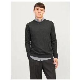 Jack & Jones V-Ausschnitt-Pullover JACK & JONES "JJEBASIC mit V-Ausschnitt, ideal f&uuml;r Herbst und Alltag", Herren, Gr. S, grau (dunkelgrau melange), Obermaterial: 100% Baumwolle, meliert, schmal, V-Ausschnitt, Pullover, unifarben, modisch, slim fit, Baumwolle, V-Ausschnitt
