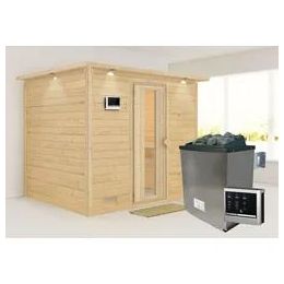 Sauna Karibu "Soraja", beige (naturbelassen), Saunaofen, externe Steuerung, 9 kW, Saunen, Ofen 9 KW externe Strg easy