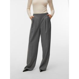V&eacute;ro Moda Anzughose VERO MODA "VMHAILEY HW WIDE PLEAT PANT NOOS", Damen, Gr. 42, L&auml;nge 32, medium grau melange, Web, Obermaterial: 80% Polyester, 20% Viskose, unifarben, weit lang, Hosen Anzughose, Hose mit weitem Beinschnitt, High Waist Bund