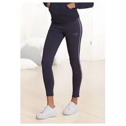 Leggings Kangaroos, Damen, Gr. 32/34, N-Gr, blau (marine), Single Jersey, Obermaterial: 95% Baumwolle, 5% Elasthan, unifarben, figurbetont lang, Hosen Relaxhose Homewear Hose Leggings, mit schmalem Piping, Loungewear
