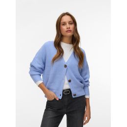 V&eacute;ro Moda Strickjacke VERO MODA "VMLEA LS V-NECK CUFF CARDIGAN NOOS", Damen, Gr. S, brunnera blau, Strick, Obermaterial: 100% Polyacryl, unifarben, regular fit normal, V-Ausschnitt, Rippb&uuml;ndchen, Strickjacken Strickjacke, Rippstrick