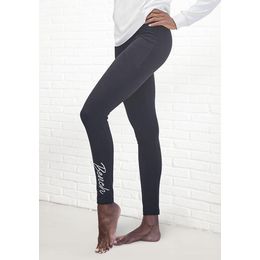 BENCH. LOUNGEWEAR Leggings schwarz Gr. 52/54 f&uuml;r Damen. Mit Logoschriftzug, Logostickerei. Figurbetont. Nachhaltig.