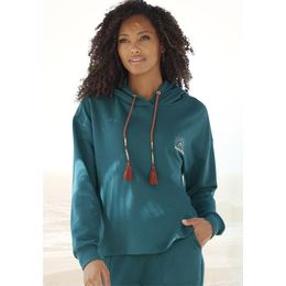 Vivance Hoodie blau Gr. 44/46 f&uuml;r Damen. Ohne Ausschnitt und Kordel, Druck. Bequem. Nachhaltig.