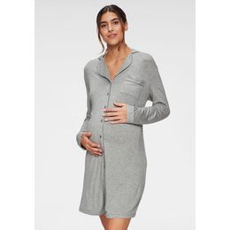 Lascana Umstandsnachthemd grau Gr. 32/34 f&uuml;r Damen. V-Ausschnitt und Piping, Kontrastdetails. Sehr Bequem