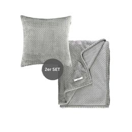 Esprit 2tlg. Set: Plaid & Kissenh&uuml;lle "Comfy" in Grau - 50% | Decken