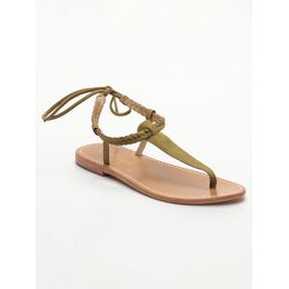 Les BAGATELLES Leder-Zehensandalen "Smith" in Khaki - 55% | Gr&ouml;&szlig;e 40 | Damen-sandalen
