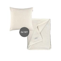 Esprit 2tlg. Set: Plaid & Kissenh&uuml;lle "Comfy" in Creme - 50% | Decken