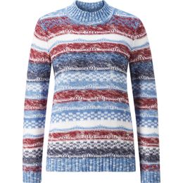 CR&Eacute;ATION L Damen Stehkragenpullover mit Ringel-Muster mittelblau-bordeaux-gemustert Gr&ouml;&szlig;e 40