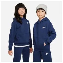 Kapuzensweatshirt Nike SPORTSWEAR "K NSW CLUB FLC HDY LBR", M&auml;dchen, Gr. XS (116/122), blau (midnight navy, wei&szlig;), angeraute Sweatware, Obermaterial: 80% Baumwolle, 20% Polyester, unifarben, Basic normal, Rundhals, angesetztes B&uuml;ndchen, Sweatshirts, f&uuml;r Jugendliche, mit K&auml;ngurutasche, aus Baumwollmischung