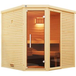 Weka Sauna &raquo;Design-Sauna CUBILIS 2&laquo; Blockbohlen im WekaLine-Profil, Fensterelement, Ganzglast&uuml;r beige
