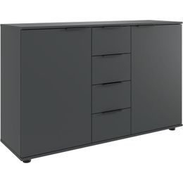 wimex Kombikommode &raquo;Tilburg, Sideboard 130x41x83cm, Made in Germany&laquo; schwarze Metallgriffen, Stauraum hinter 2 T&uuml;renund in 4 Schubladen grau Holzwerkstoff