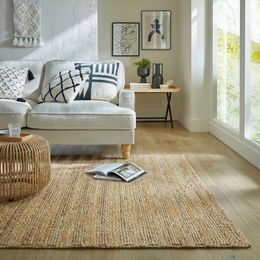 FLAIR RUGS Teppich &raquo;Drew Stripe, mit Flechtmuster&laquo; rechteckig 3 mm H&ouml;he geflochtener Jute-Teppich mit Streifen- und Fischgr&auml;tmuster beige Baumwolle, 