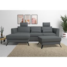 Sit & More sit&more Ecksofa &raquo;Olsen L-Form&laquo; inklusive Sitztiefenverstellung, wahlweise mit Bettfunktion, 15cm hoch grau 100% Polyester
