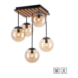 OTTO home Deckenleuchte &raquo;Evinnia Akustikpaneele mit Glaskugeln&laquo; E14 Warmwei&szlig; Holz, Akustik, Paneele, Glas, Deckenlampe E14 gelb