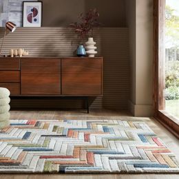 FLAIR RUGS Wollteppich &raquo;Russo&laquo; rechteckig 10 mm H&ouml;he Geometrischer moderner Teppich aus Russo-Wolle bunt Wolle