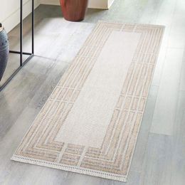 Carpet City Teppich &raquo;CLASICO 9068&laquo; rechteckig 11 mm H&ouml;he L&auml;ufer, Kurzflor, Hochtief-Muster, Boho, Fransen, Wohnzimmer beige Obermaterial: 100% Polyester