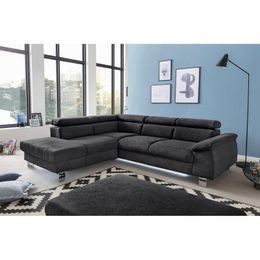 COTTA Ecksofa &raquo;Komaris L-Form, B: 249 cm&laquo; mit Kopfteilverstellung, optional Bettfunktion, Bettkasten & Licht schwarz Microfaser PRIMABELLE (100% 