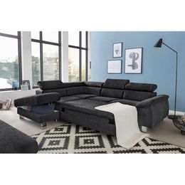 COTTA Ecksofa &raquo;Komaris L-Form, B: 249 cm&laquo; mit Kopfteilverstellung, optional Bettfunktion, Bettkasten & Licht schwarz Microfaser PRIMABELLE (100% 