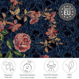 Theko Teppich &raquo;Flomi Floral&laquo; rechteckig 3 mm H&ouml;he gewebt, Blumen Design, ideal im Wohnzimmer & Schlafzimmer blau Baumwolle, Kunstfaser