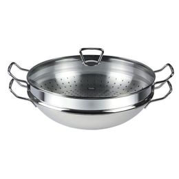 Fissler Wok &raquo;Nanjing&laquo; Edelstahl 18/10 1 Stk. tlg. &Oslash; 36 cm, Induktion silber