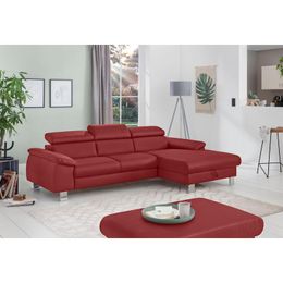 COTTA Ecksofa &raquo;Komaris L-Form, B: 244 cm&laquo; mit Kopfteilverstellung, optional Bettfunktion, Bettkasten & Licht rot Microfaser PRIMABELLE (100% Polyester