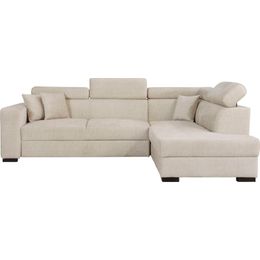 Home Affaire Ecksofa &raquo;Tulio L-Form&laquo; wahlweise mit Bettfunktion und Bettkasten, incl. 3 Zierkissen beige Struktur fein (100% Polyester);Struktur (100% 