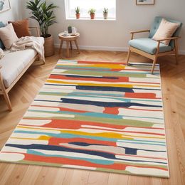 Teppich &raquo;HOUSTON&laquo; rechteckig 11 mm H&ouml;he Skandi Design, Modern Boho Kurzflor Wohnzimmerteppich, Schlafzimmer bunt Kunstfaser