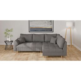 Home Affaire Ecksofa &raquo;CHARRE L-Form mit Ottomane, Ma&szlig;e B/T/H: 231/161/81 cm&laquo; feine Steppung, lose R&uuml;cken- und Zierkissen, auch in Cord und Boucl&eacute; grau