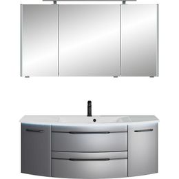 Badm&ouml;bel-Set &raquo;Serie 7045 2-teilig Mineralmarmor-Waschtisch mit LED-Spiegelschrank&laquo; Set, 2 Stk. tlg. grau Spanplatte