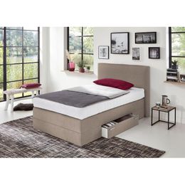 Westfalia Schlafkomfort Boxspringbett mit Schubk&auml;sten und Zierkissen beige