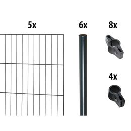 GARDEN 'N' MORE Einstabmattenzaun &raquo;mit Rundpfosten&laquo; 5 Elemente f&uuml;r 10 m, LxH: 200 x 75 cm, mit 6 Pfosten grau Kunststoff, Stahl