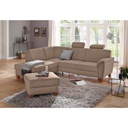 Home Affaire Ecksofa &raquo;Alta L-Form&laquo; mit Federkern und Kontrastnaht, F&uuml;&szlig;e Buche eichefarben beige Struktur ( 100% Polyester);Struktur fein ( 100% 