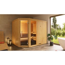 Weka Sauna &raquo;Element-Ecksauna VARBERG 4&laquo; vorgefertigte Elemente, Fensterelement, moderne Ganzglast&uuml;r beige