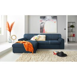 DOMO collection Ecksofa &raquo;Topper, elegant und zeitlos, kompaktes Stellma&szlig; 245/155cm, L-Form&laquo; mit Recamiere, wahlweise mit Schlaffunktion blau