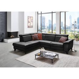 Die PlanBar Ecksofa &raquo;PN-EM23166 L-Form&laquo; optional mit Kopfteilverstellung und Stauraum schwarz