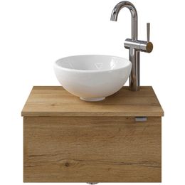Waschtisch &raquo;Serie 6915 Waschschale mit Unterschrank f&uuml;r G&auml;stebad, G&auml;ste WC&laquo; Keramik-Aufsatzbecken, Waschtischplatte, Waschtischunterschrank, 3 Stk. 