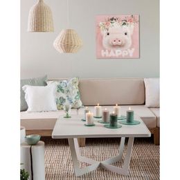 queence Leinwandbild &raquo;Abano&laquo; Blumen Blumenbilder Kunst Schwein Schweine 1 Stk. tlg. Premium-Leinwandstoff, Handarbeit aus Deutschland rosa Canvas, 