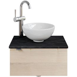 Waschtisch &raquo;Serie 6915 Waschschale mit Unterschrank f&uuml;r G&auml;stebad, G&auml;ste WC&laquo; Keramik-Aufsatzbecken, Waschtischplatte, Waschtischunterschrank, 3 Stk. 