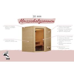 Karibu Sauna &raquo;"Trixi" mit bronzierter T&uuml;r und Kranz, naturbelassen&laquo; aus hochwertiger nordischer Fichte beige