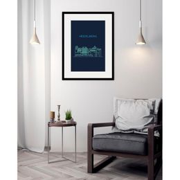 queence Bild &raquo;Heidelberg Sightseeing&laquo; Deutschland Geb&auml;ude Schriftzug Stadt St&auml;dte 1 Stk. tlg. HD Premium Poster-Druck inkl. Holzrahmen blau Acrylglas,