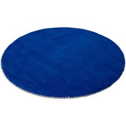 CarpetFine Wollteppich &raquo;Gabbeh Lola Uni&laquo; rund 14 mm H&ouml;he mit nat&uuml;rlichem Pflanzenmaterial von Hand gewebt, auch als L&auml;ufer blau Wolle