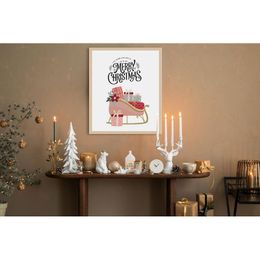 queence Bild mit Rahmen &raquo;Schlitten&laquo; Jahreszeiten Kutschen Schriftzug Weihnachten 1 Stk. tlg. Premium Rahmenbild, liebevolle Handarbeit braun Acrylglas